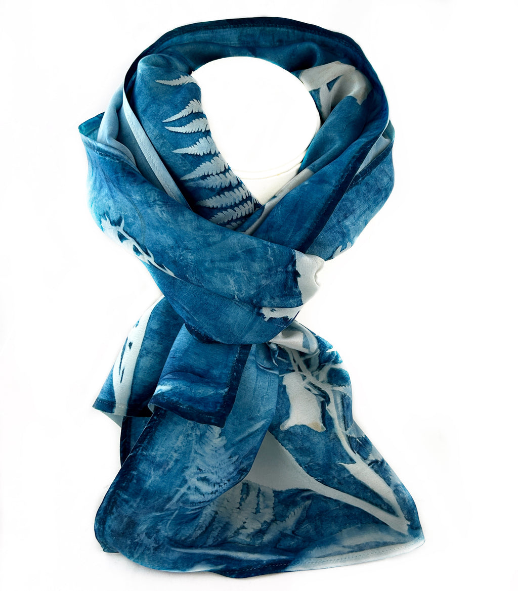 Cyanotype Ferns + Foxgloves Silk Satin Scarf – EAT Gallery